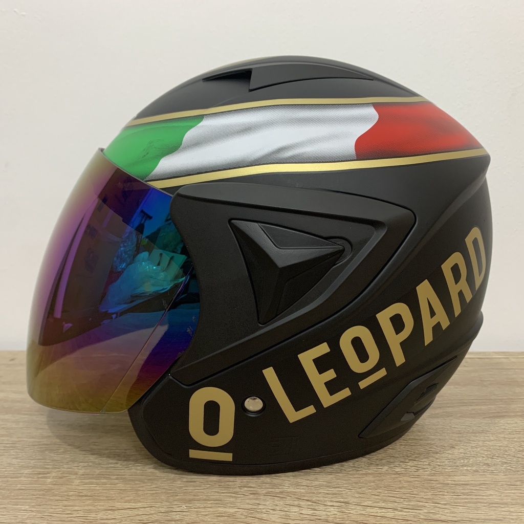 Jual Helm JP 13 Leopard (Gold) Hitam Doff - Kaca Iridium Silver Pelangi ...