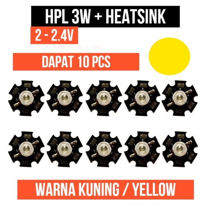 Jual Lampu HPL 3W Kuning Heatsink High Power LED Yellow 3 Watt W 10 Pcs ...