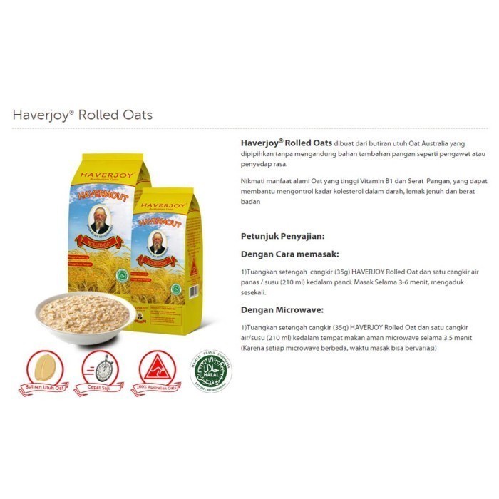 Jual Haverjoy Oatmeal 1kg Australian Oat Havermout Instan Rolled Quick ...