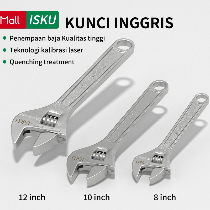 Jual ISKU Kunci Inggris ukuran 8/10/12 Inch Adjustable Wrench 8-12 Inch ...