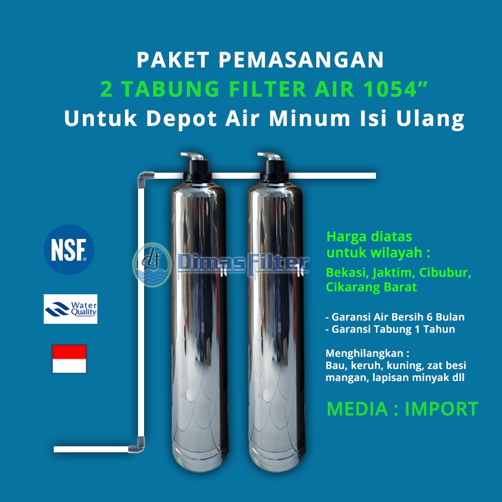 Jual Paket Pasang 2 Tabung Filter air 1054 Stainless Untuk Depot Air Minum Isi Ulang Media ...