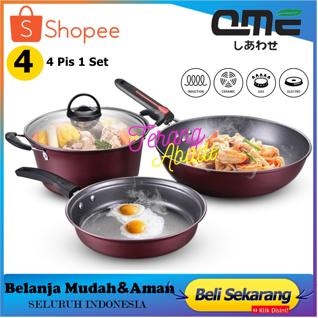 Jual Panci Set 4 Pcs Alat Masak Lengkap Anti Lengket Teflon dan Tutup ...