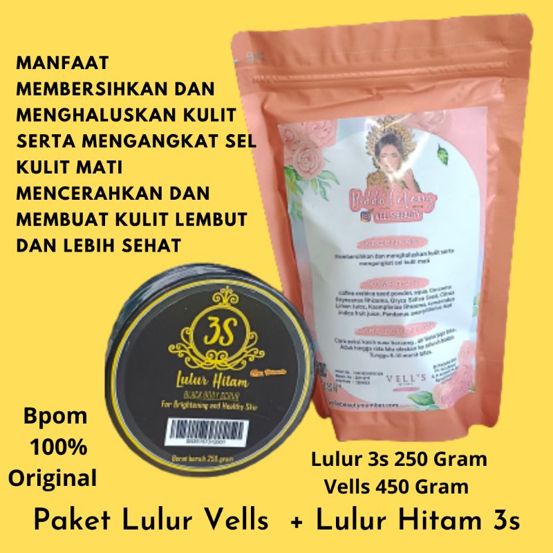 Jual LULUR HITAM 3S ISI 250 G 1 POT + 1 BUNGKUS LULUR VELIS BEAUTY 450 ...