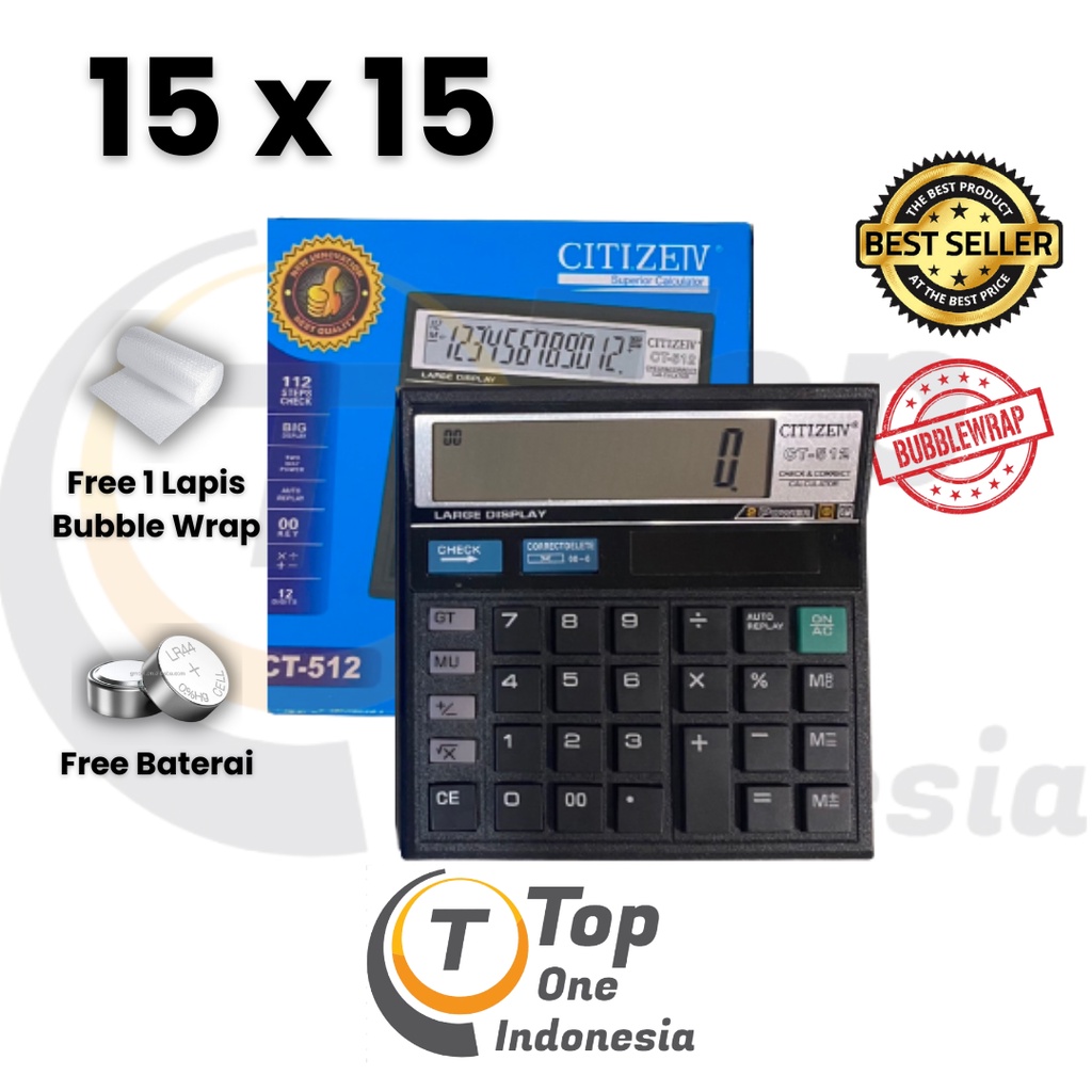 Jual Kalkulator CITIZEN CT-512 12 Digit - Calculator Check Dual 2 Power FREE GRATIS Baterai ...