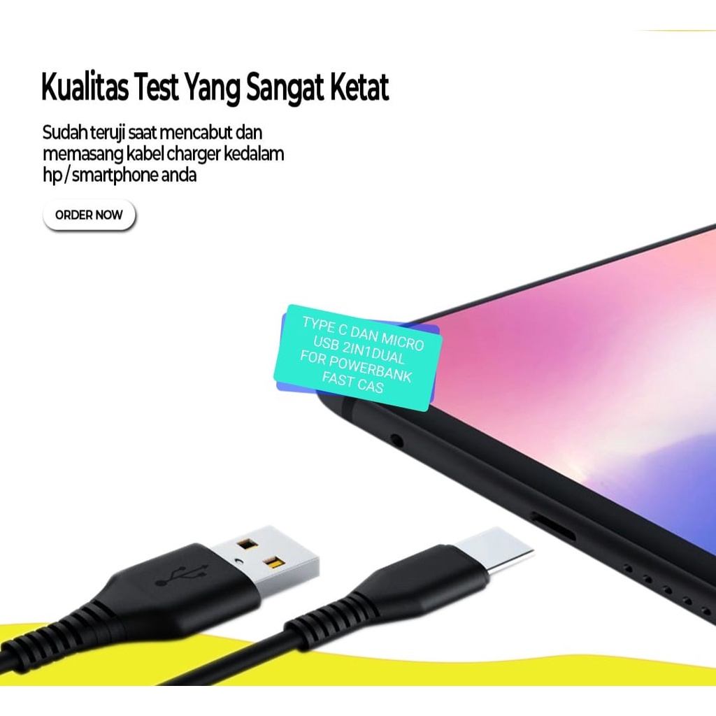 Jual J459 ORIGINAL KABEL DATA PENDEK POWERBANK DUAL USB TYPE C MICRO ...