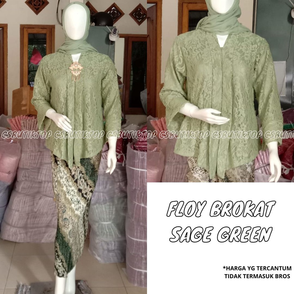 Jual Setelan Kebaya Modern Kutubaru Floy Brokat Sage Green Dan Bawahan ...