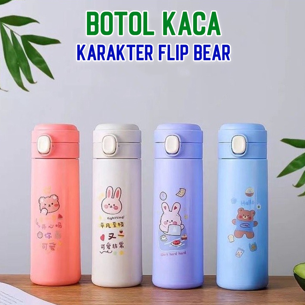 Jual Botol Minum Kaca Karakter Flip Bear / Botol Kaca Bear Lucu ...