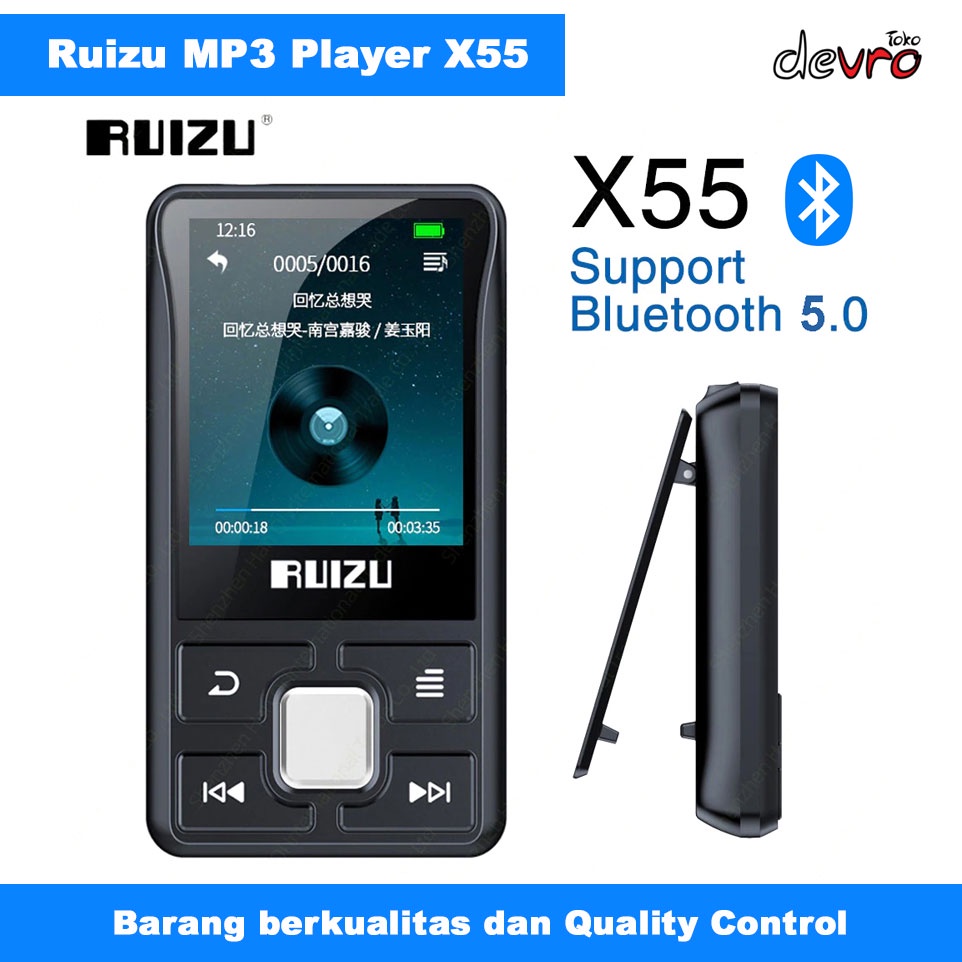 Jual Ruizu X55 Sport Bluetooth MP3 Player DAP with Back Clip 8GB ...