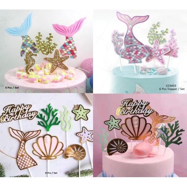 Jual CCM18 Cake Topper Kertas Mermaid Satwa Laut Ekor Duyung Coral ...