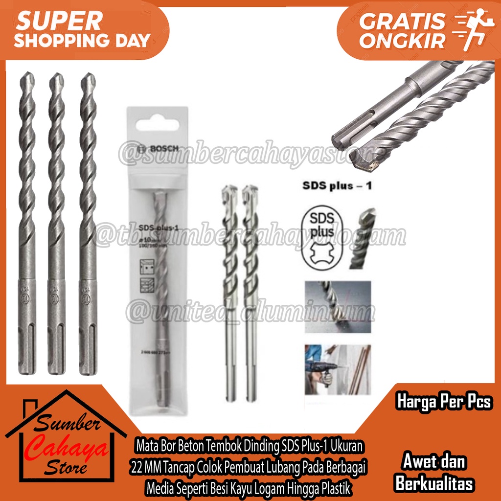 Jual Mata Bor Beton Tembok Dinding SDS Plus-1 Ukuran 22 MM Hammer Drill ...