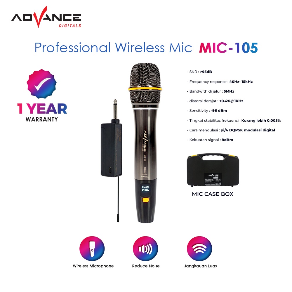 Jual Advance Digitals Mic-105 Microphone Profesional Mic Wireless Gold ...