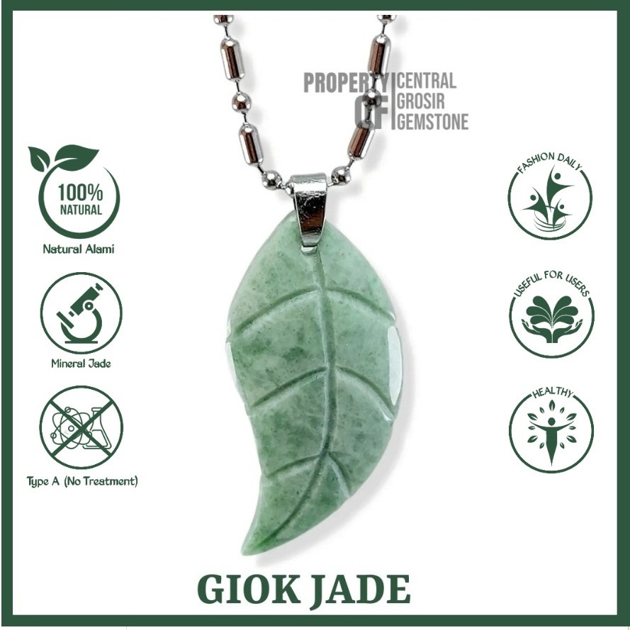 Jual Liontin Giok Hijau Asli Batu Natural Jadeite Jade Model Daun ...