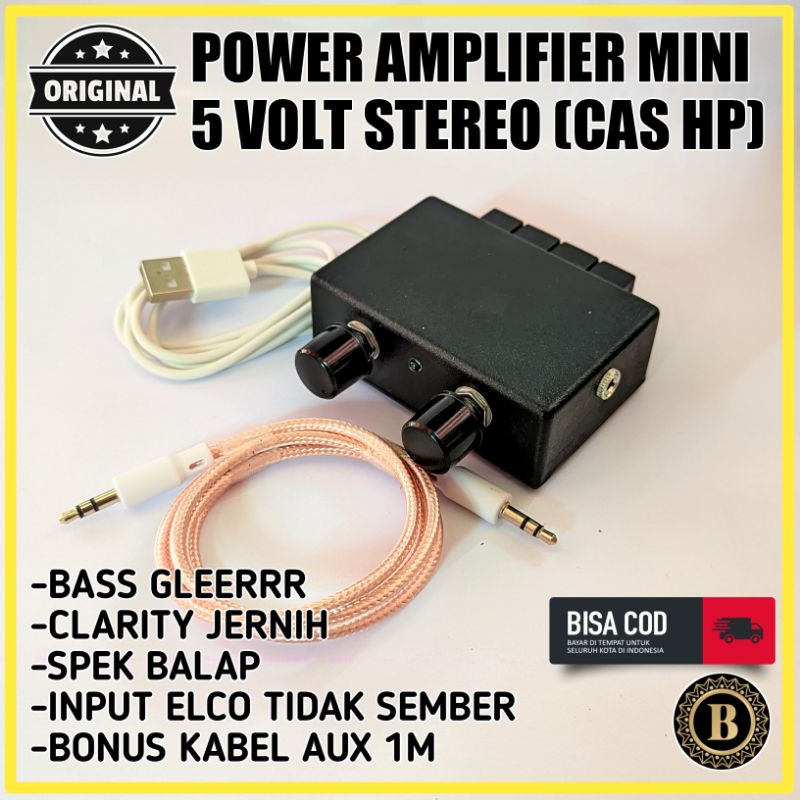 Jual POWER MINI AMPLIFIER MINI 5 Volt STEREO (GAMBAR ASLI BONUS KABEL ...