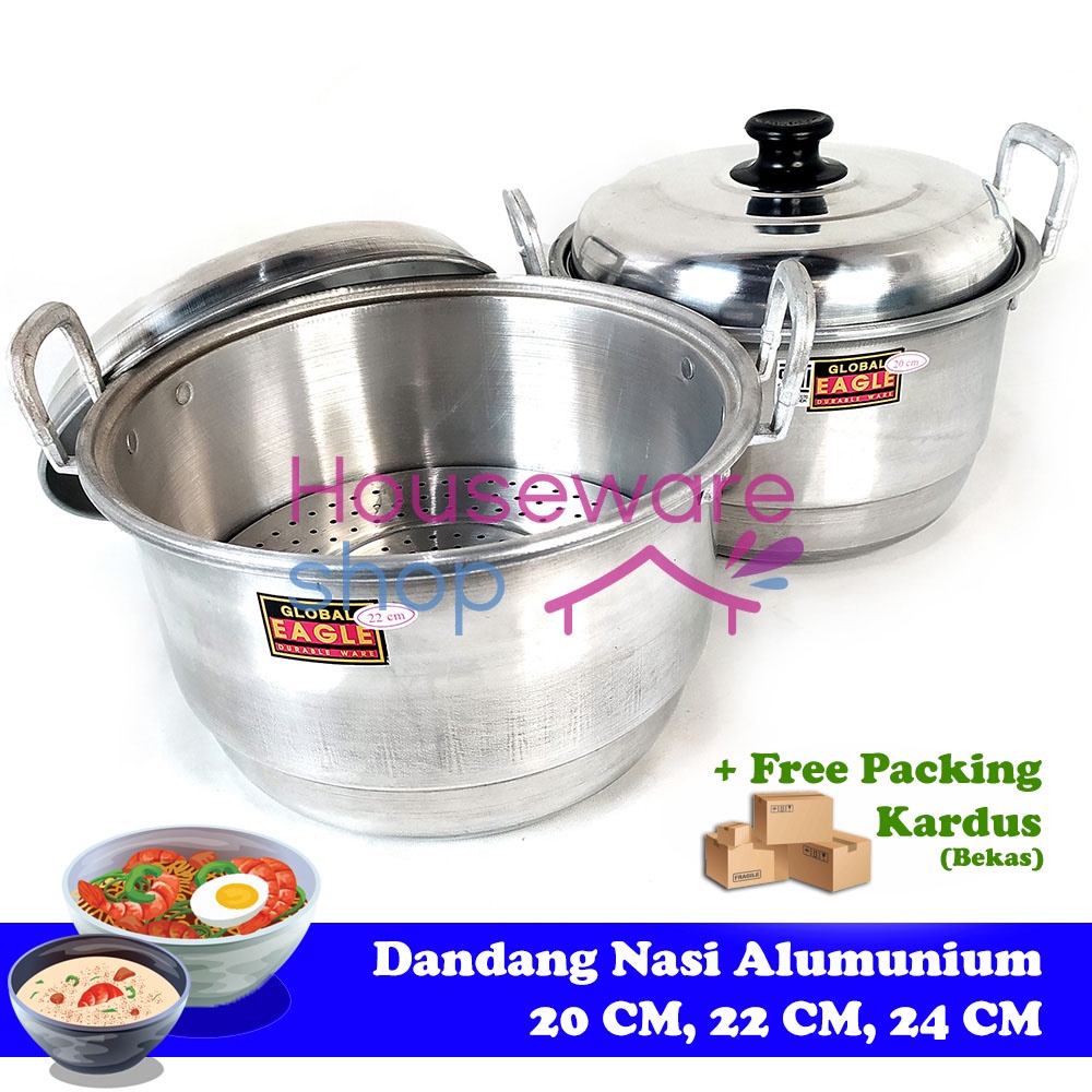 Jual Panci Dandang Steamer Kukus / Langseng + Saringan Global Eagle - 20 22 24 26 28 30 33 36 CM ...