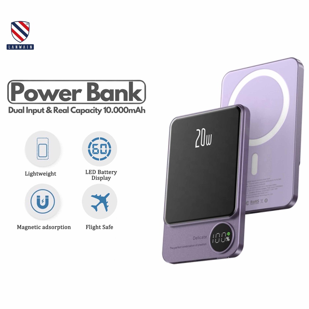 Jual Mini Portable Charger 10000mah Power bank Magnetic 15W Wireless ...
