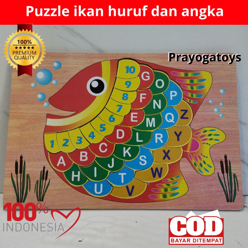 Jual Puzzle Angka Dan Huruf Gambar Ikan / puzzle kayu untuk anak ...