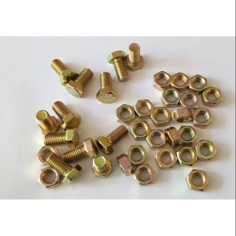 Jual BAUT MUR KUNING GRADE 4.6 HEXAGON BOLT AND NUT 6MM KUNCI 10 BAUT ...