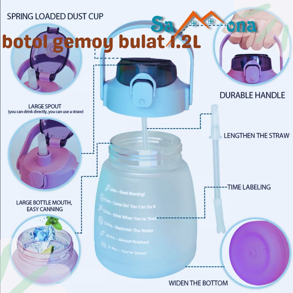 Jual SAMONA Botol Motivasi Viral Plus Stiker & Tali Botol Gemoy Bulat ...
