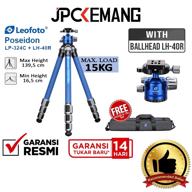 Jual Leofoto LP-324C + LH-40R Carbon Fiber Tripod Poseidon Series Leofoto LP-324 C + LH40R ...