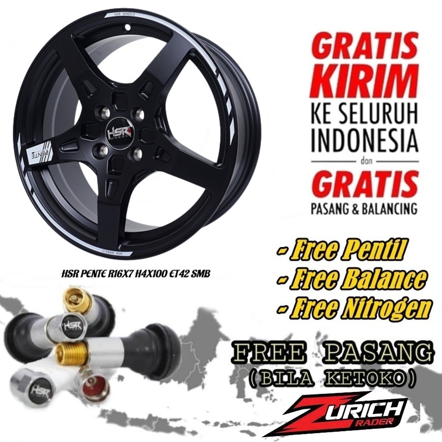 Jual Velg Mobil Ring 16 HSR PENTE R16 Lebar 7 Matt Black For Agya Ayla Calya Etios Soluna Raize ...