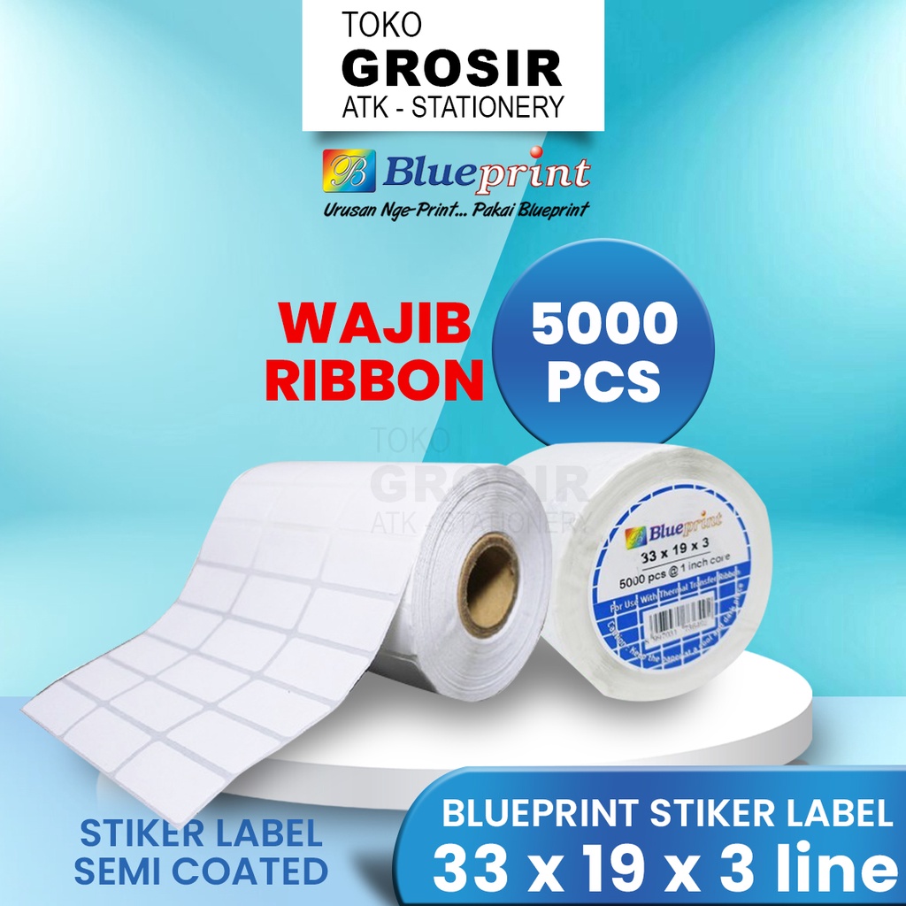 Jual Sticker Barcode Semicoated 33x19x3 (1 ROLL) BLUEPRINT Label 33x19 ...