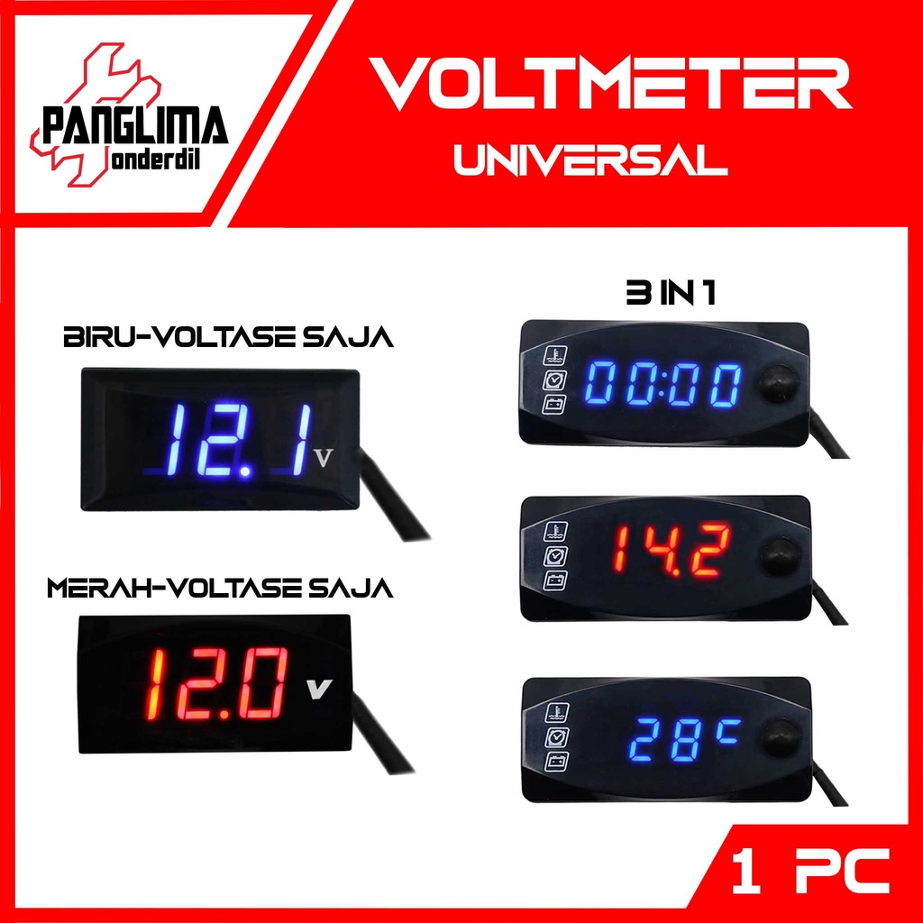 Jual Voltmeter Pengukur Daya Aki-Accu Jam Digital Suhu LED Volt Meter 3in1-3 in 1 | Shopee Indonesia