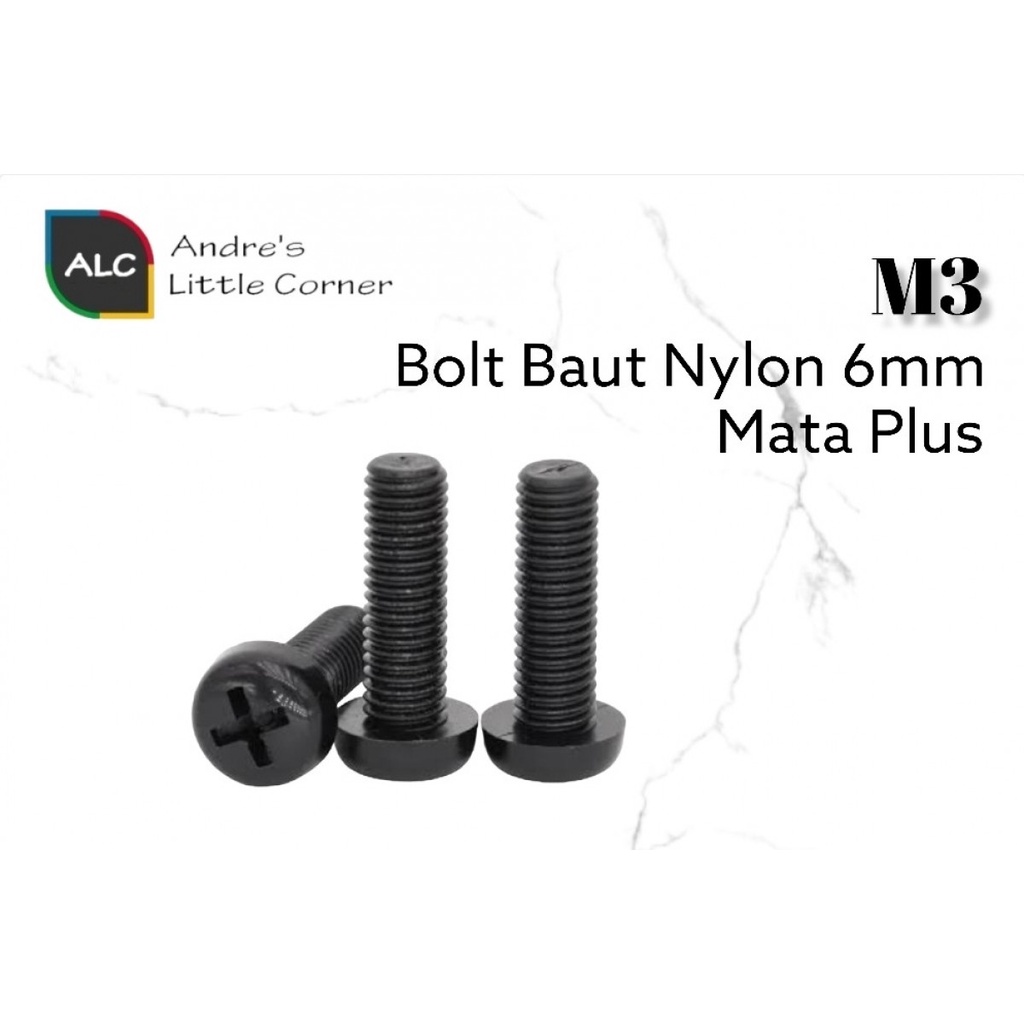 Jual Baut Bolt M3 Nylon Nilon Hitam 6mm Mata Plus | Shopee Indonesia