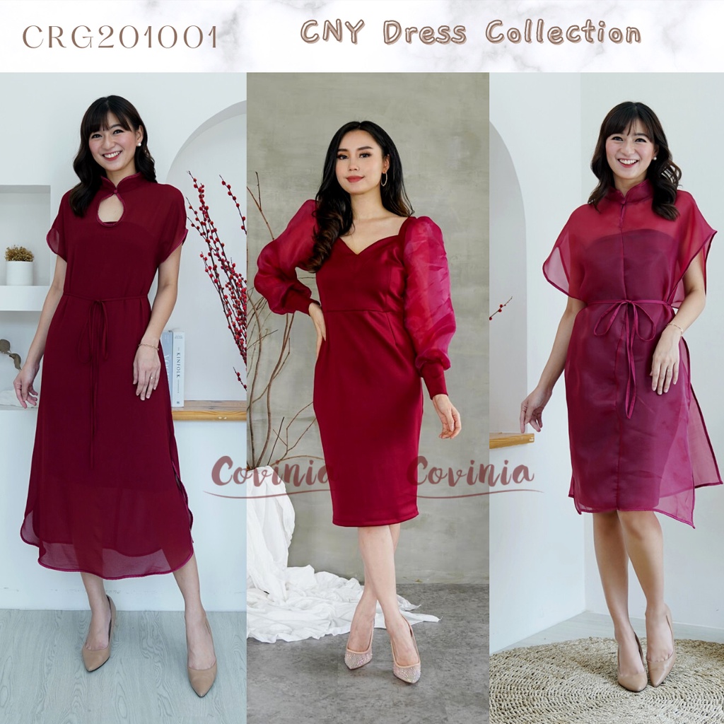 Jual CRG201001 - CNY Dress Collection Red Imlek Dress Merah Maroon ...