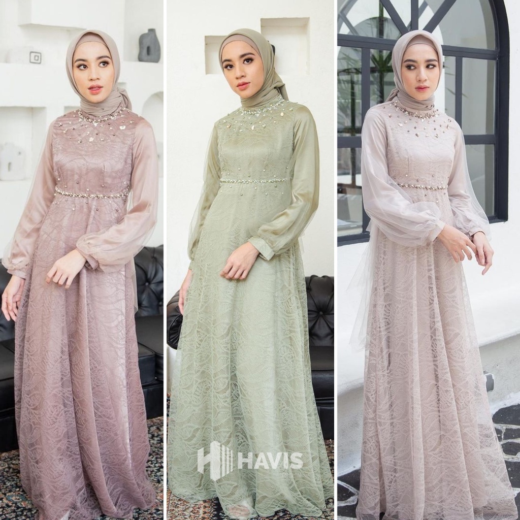 Jual New Product Ada Jumbo Xxl / Nadine Dress Brokat Brukat Kombinasi Tille Mutiara Mewah Gamis ...