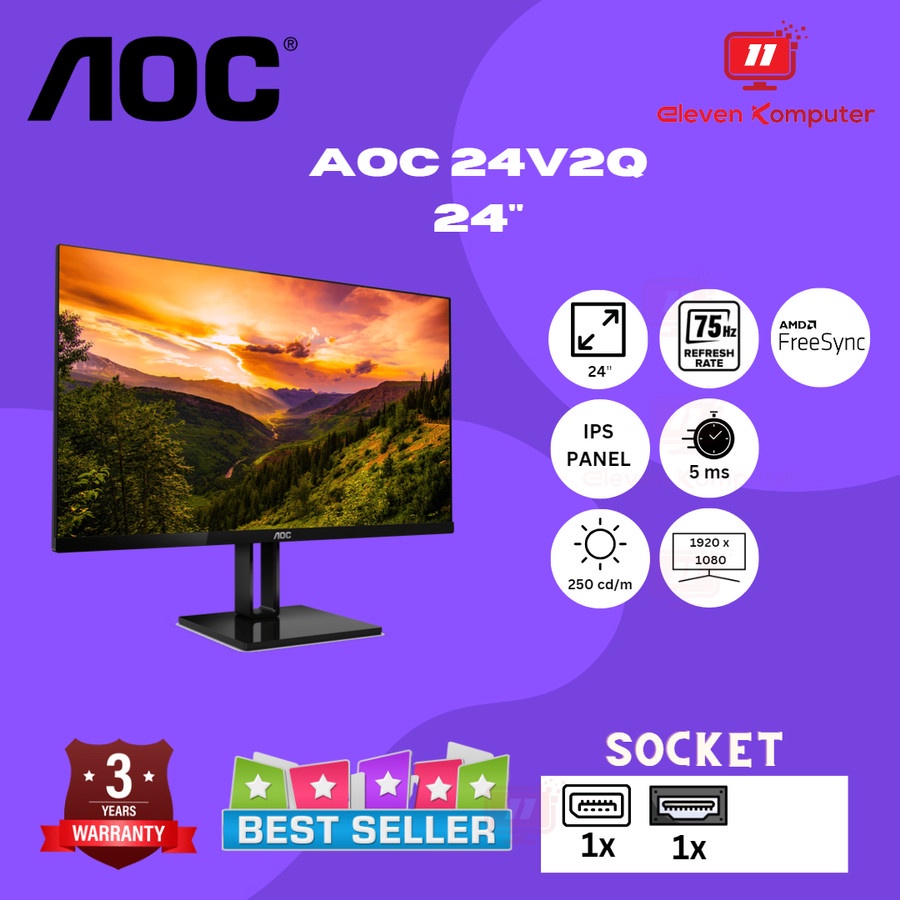 Jual Monitor LED AOC 24V2Q 24" IPS 75Hz 5ms HDMI DP | Shopee Indonesia