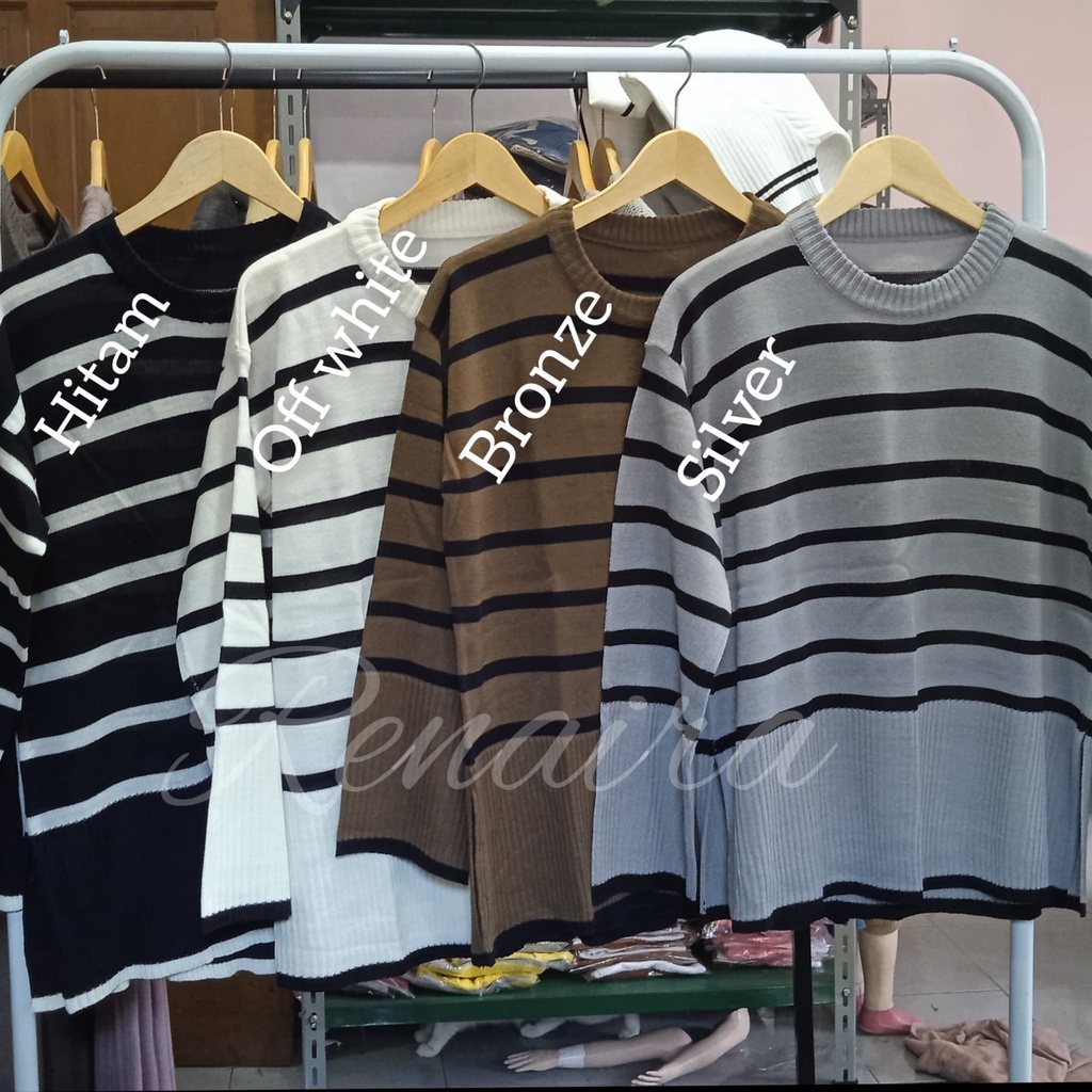 Jual Blouse Rajut Oversize Blaster Strip Stripe Garis-garis Ayting ...