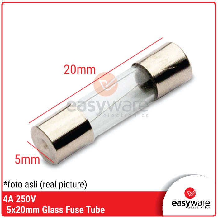 Jual 5x20mm Glass Fuse Tube 4A 250V Fuse Tabung 4A 250V Ceramic ...
