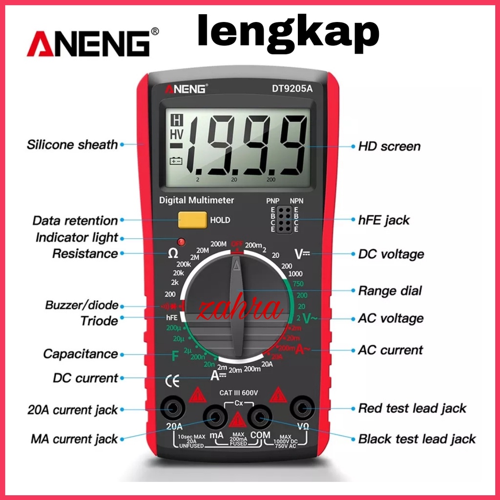 Jual MULTITESTER Digita Multimeter Voltage Tester Baru ANENG DT9205A ...