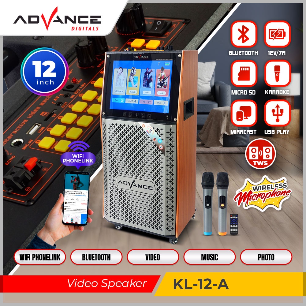 Jual ADVANCE SPEAKER KARAOKE BLUETOOTH PORTABLE 12 INCH PLUS LCD 15 ...