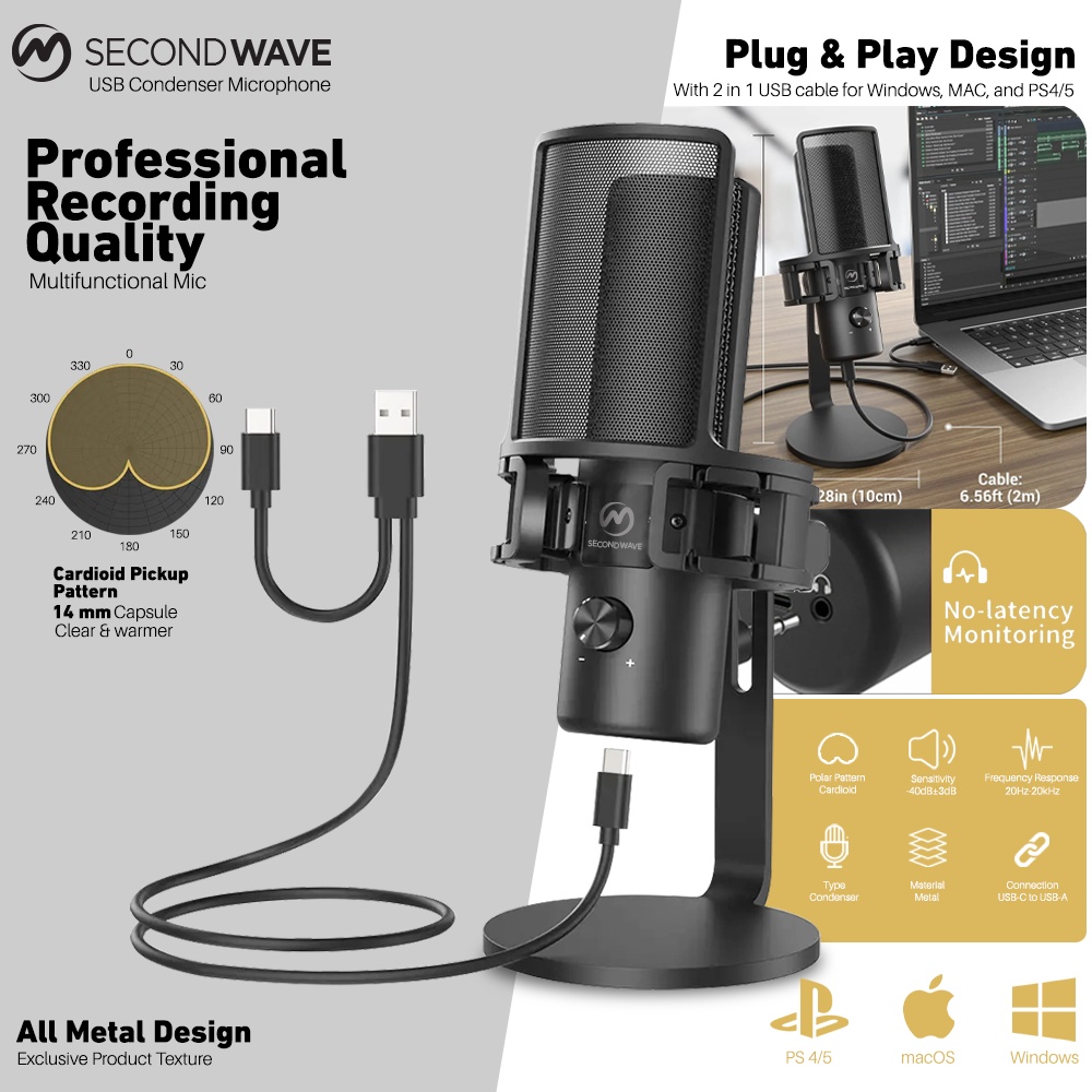 Jual SECONDWAVE V1 Microphone Condenser For PC Recording Streaming ...