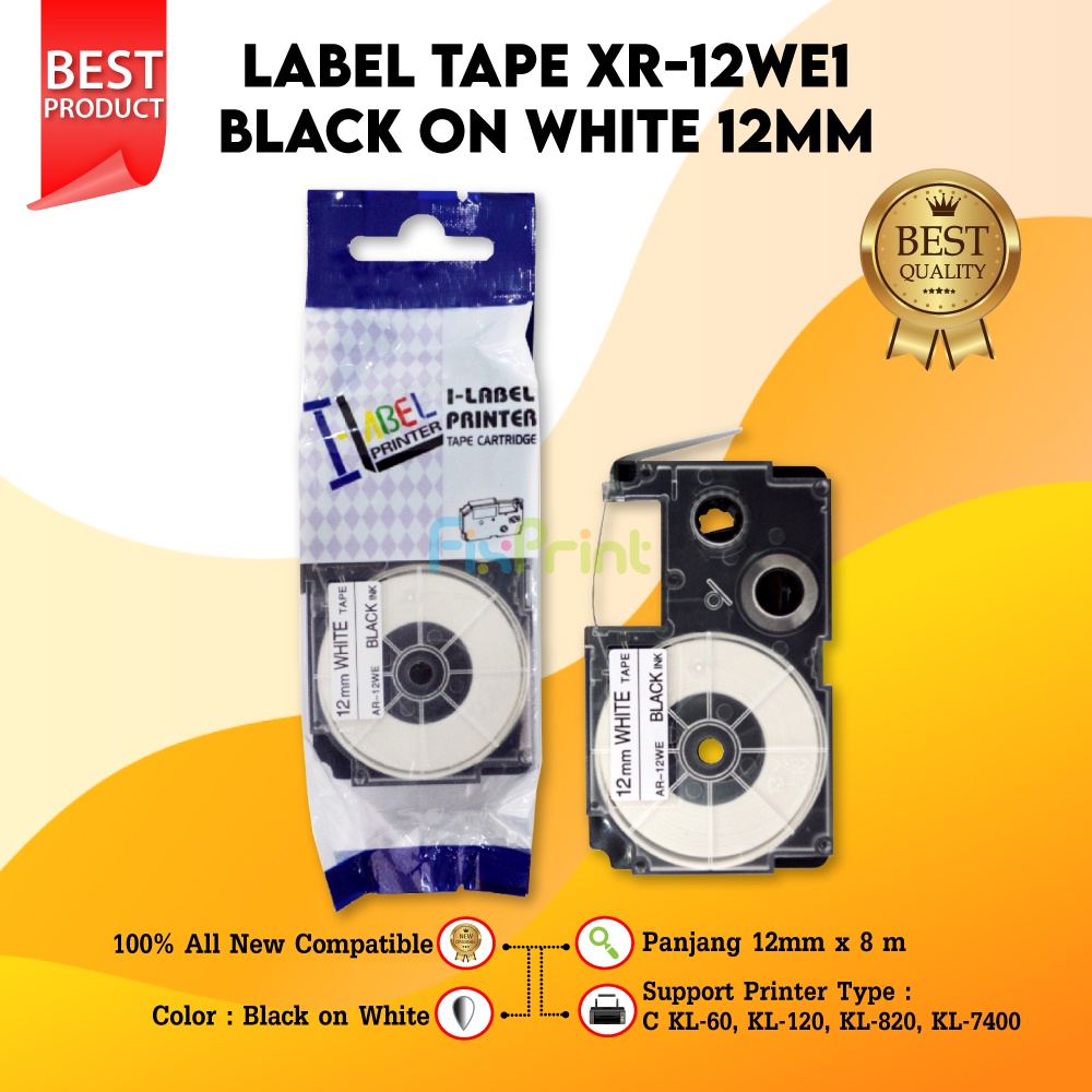 Jual Compatible Label Tape Casette XR-12WE1 XR-12 Black on White 12mm Printer Casio KL-60 KL-120 ...