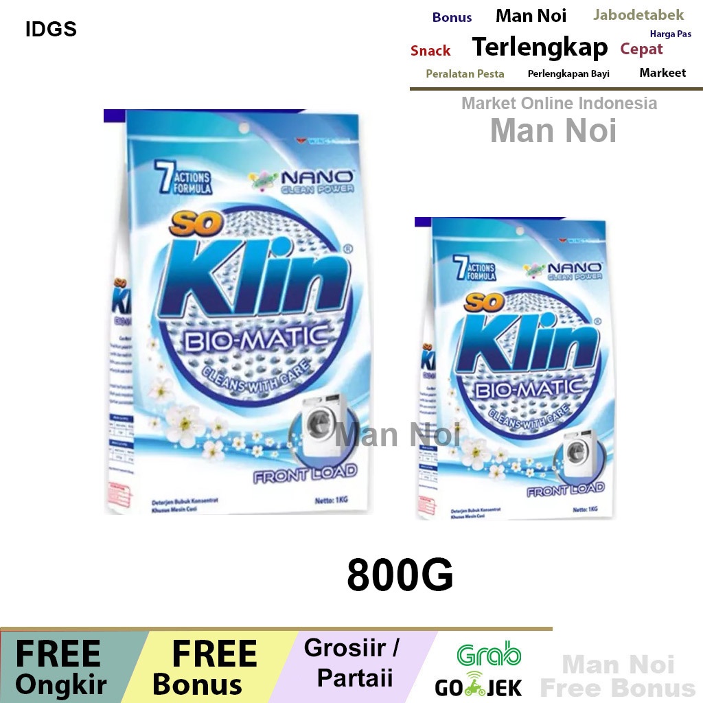 Jual SO KLIN BIO-MATIC FRONT LOAD POWDER DETERGENT - 800G | Shopee ...