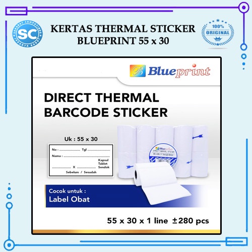 Jual Kertas Thermal Sticker Blueprint 55 x 30 x 1 line | Shopee Indonesia