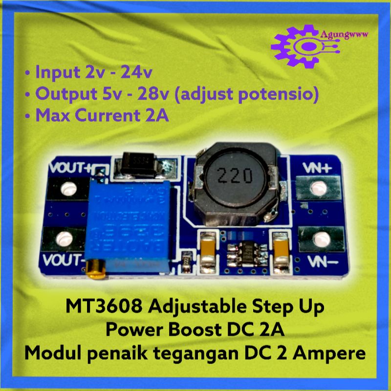 Jual MT3608 DC Adjustable step up boost converter power module MT3608-DC- 2A | Shopee Indonesia