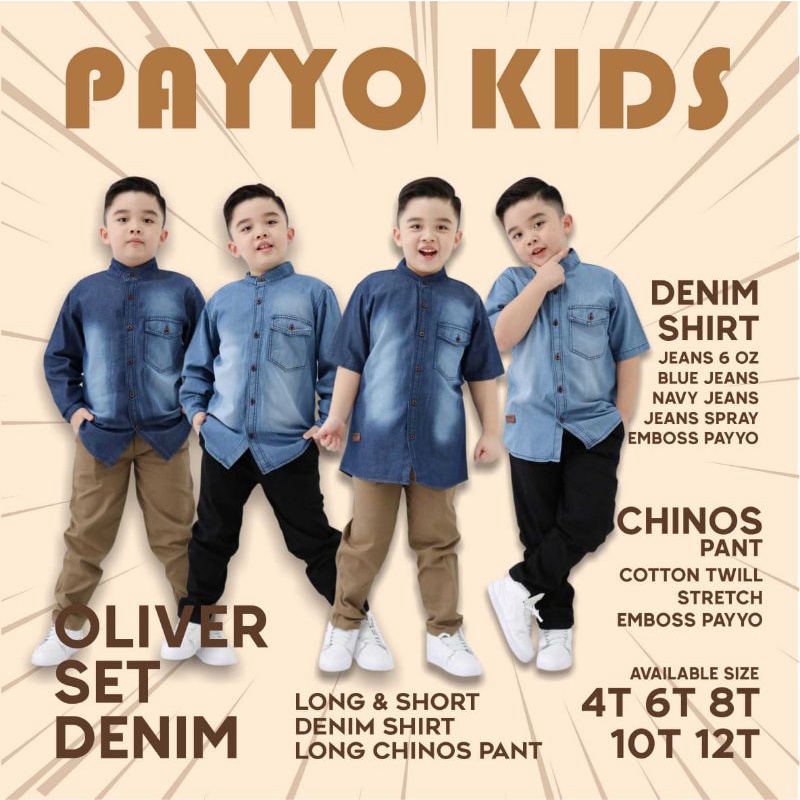 Jual Stelan Denim Lengan Pendek dan Lengan Panjang Oliver Set Denim By Payyo Kids Usia 4-12 ...