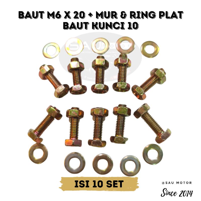 Jual Baut Mur Ring M6 X 2 Cm Baut Plat Nopol Isi 10 | Shopee Indonesia
