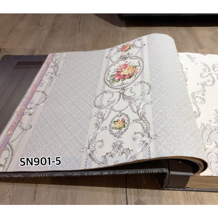 Jual Wallpaper Wallpaper Dinding Garis Bunga Silver Pink Ungu Tosca ...