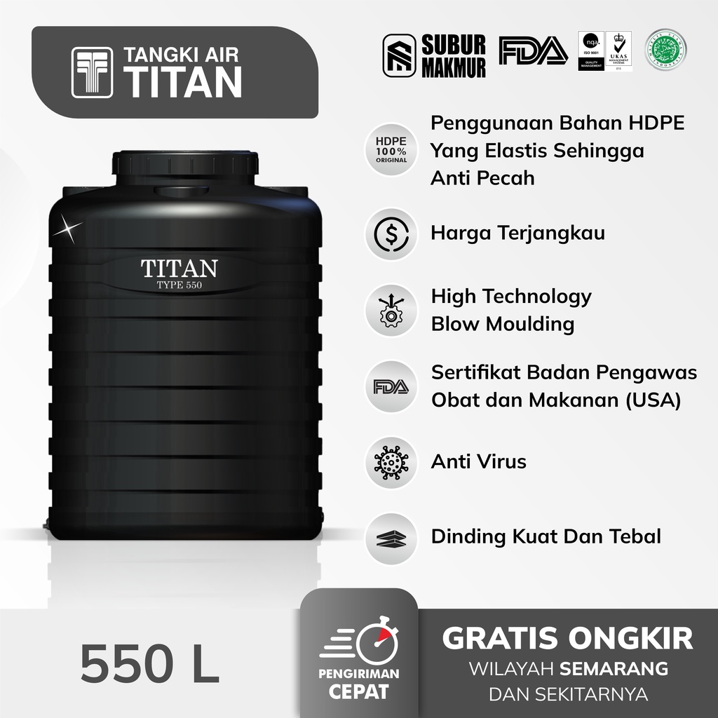 Jual TANGKI HALAL TANDON TOREN AIR TITAN 550 LITER TEDMOND KUAT TAHAN ...
