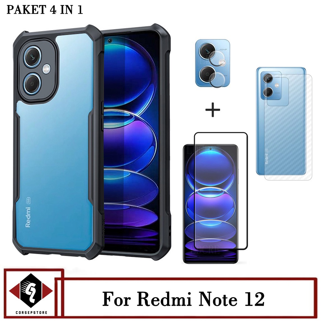 Jual Promo Paket 4 IN 1 Case Transparan Redmi Note 12 5G Tempered Glass ...
