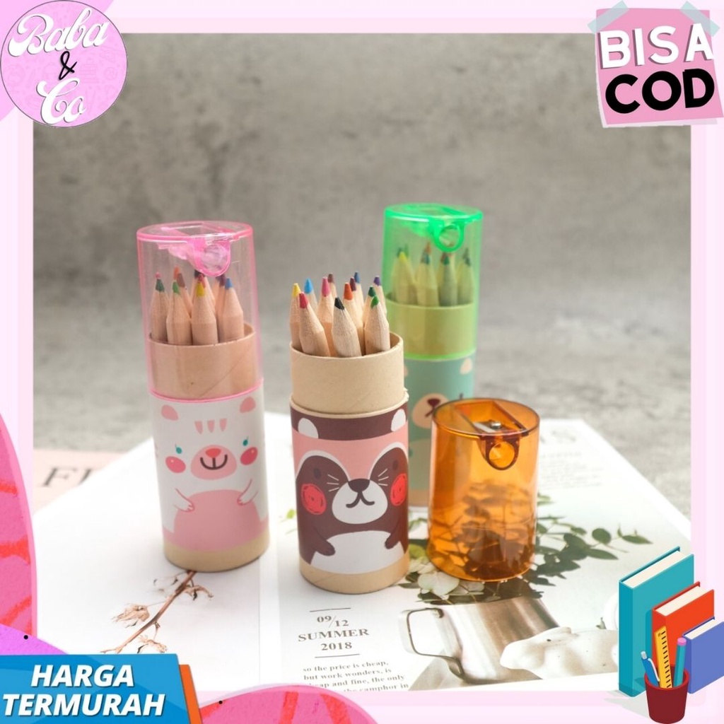 Jual Pensil Warna Tabung Bonus Rautan 12 Warna Alat Mewarnai