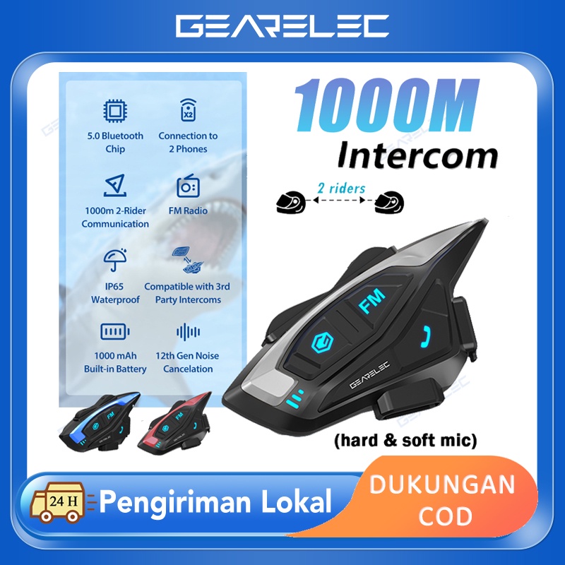 Jual 【GEARELEC】 Shark Motorcycle Bluetooth Intercom Headset 2-Rider ...