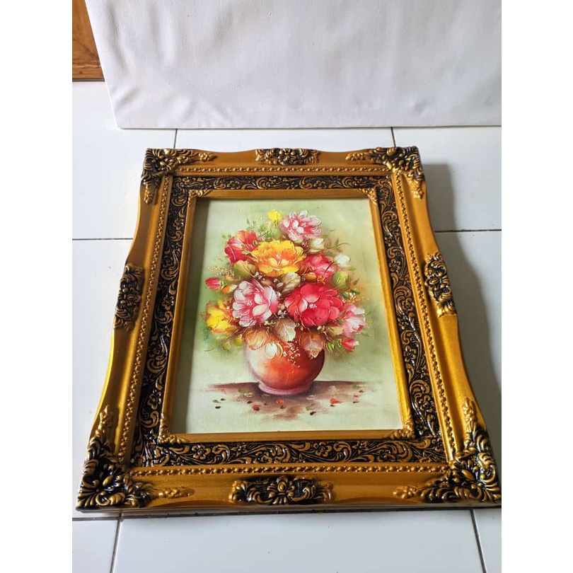 Jual lukisan bunga mawar ukuran 50cm x 60cm full pigura | Shopee Indonesia