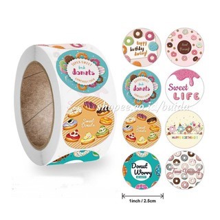 Jual 1 roll 500pcs stiker HBD donat sticker donut worry be happy ...