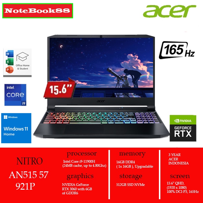 Jual ACER NITRO AN515 57 921P I9-11900H 16GB 512GB SSD RTX3060 6GB W11 ...