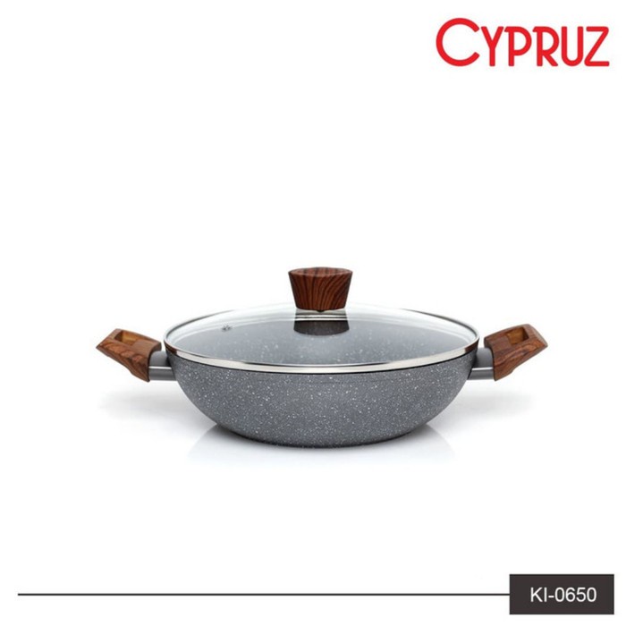 Jual Cypruz Grey Marble Wok Pan / Kuali Anti Lengket + Tutup 30CM KL-0650 | Shopee Indonesia